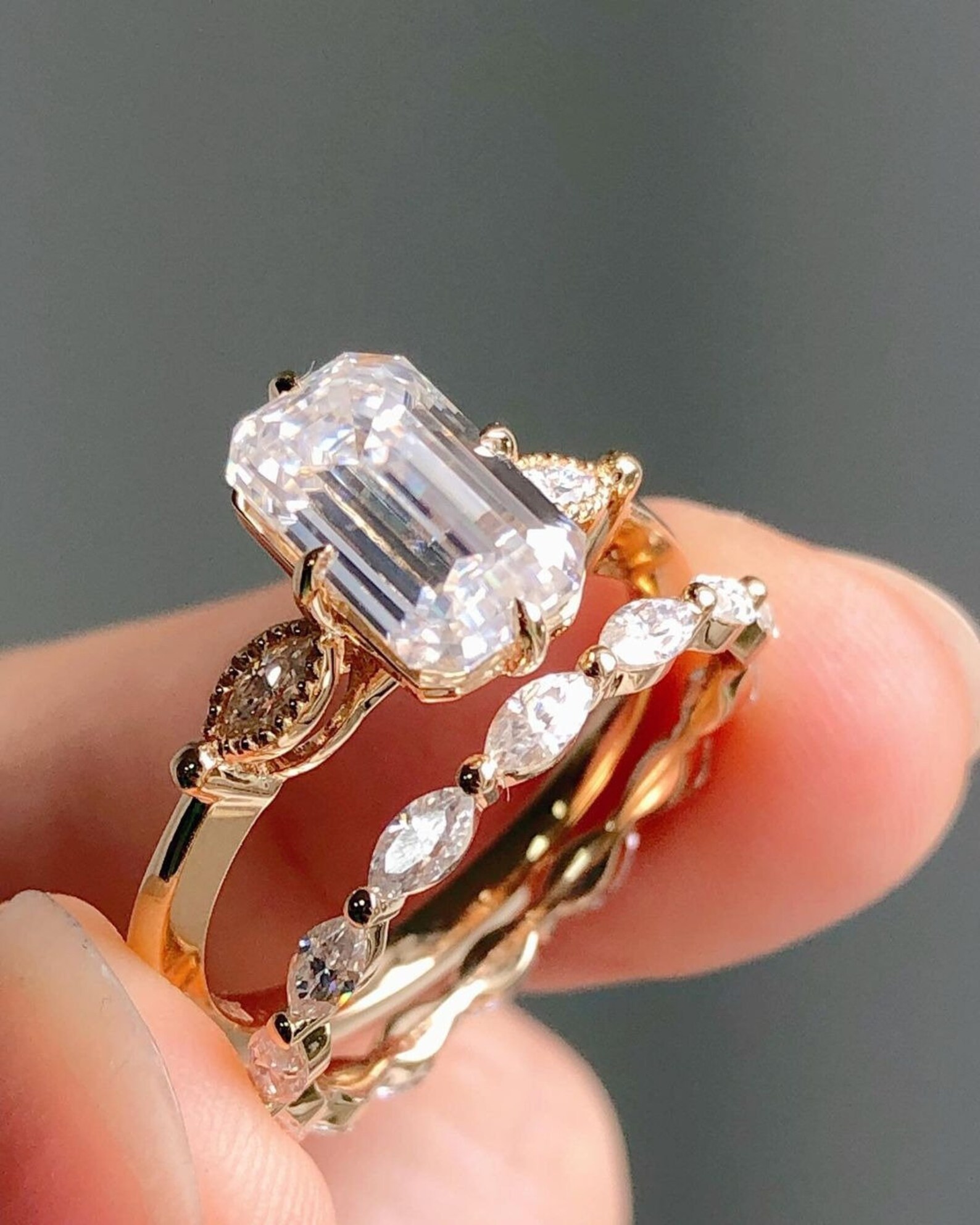 2.5ct Emerald Cut Moissanite Engagement Ring With Full Eternity ...