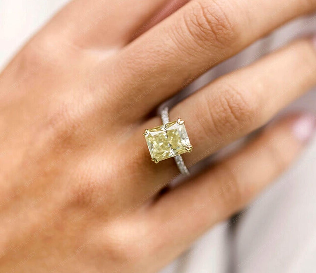 4CT Yellow Radiant Cut Engagement Ring Canary Yellow Moissanite Ring ...