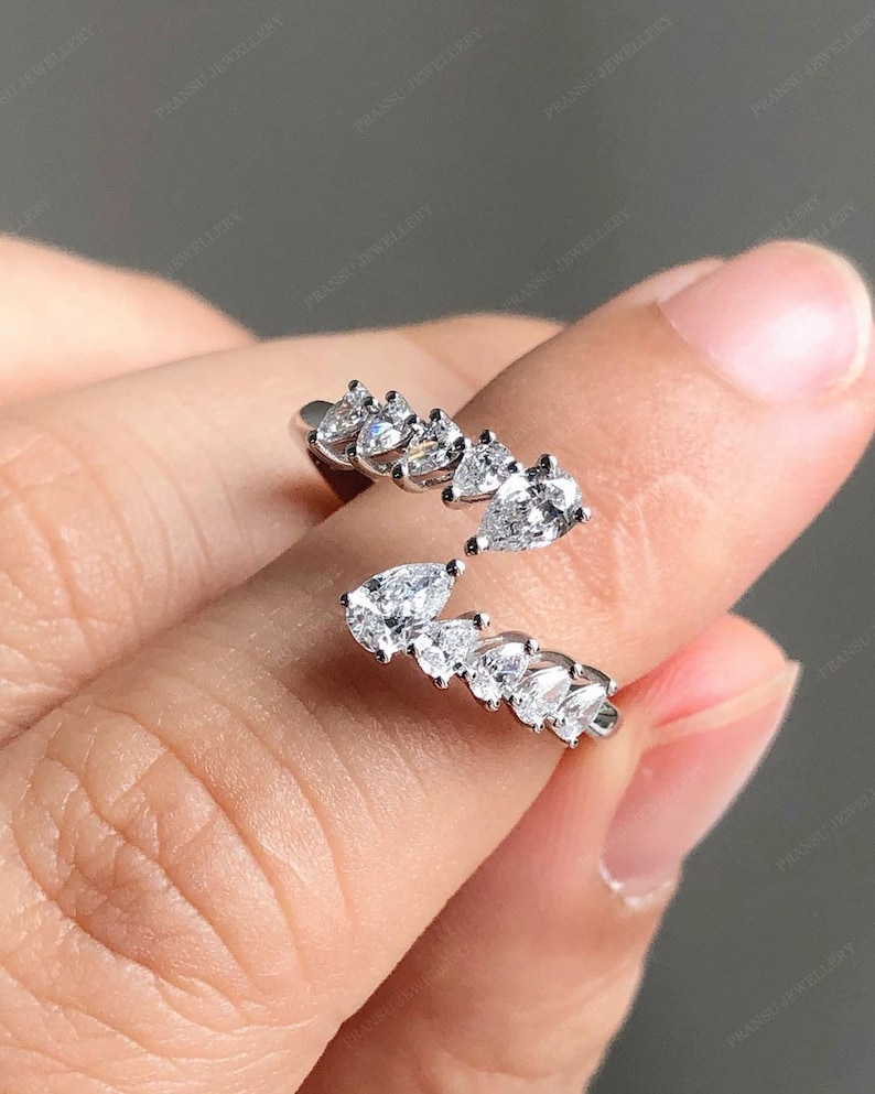 3CT Pear Cut Moissanite Engagement Ring Band Unique Ring Half Eternity ...