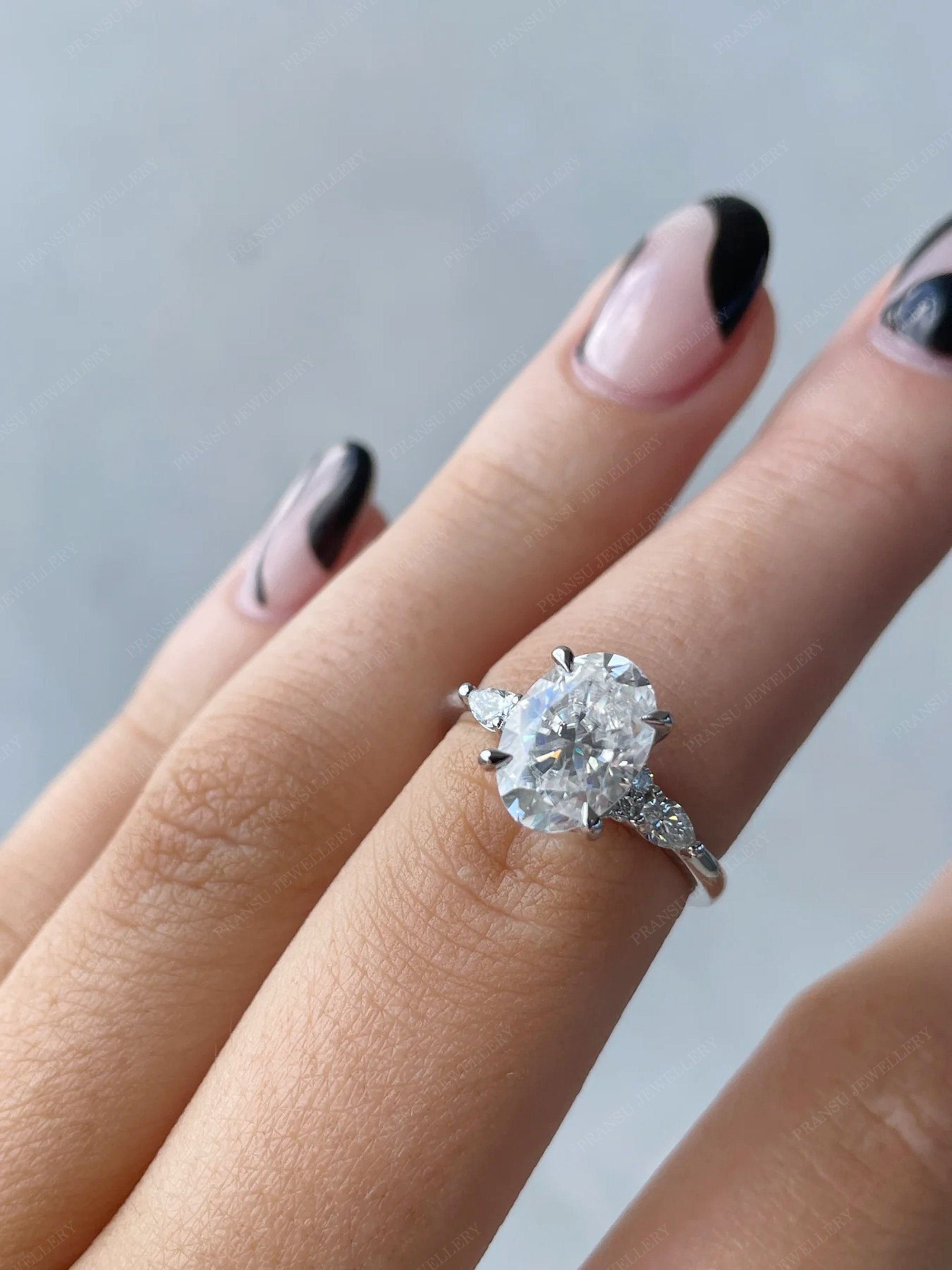3CT Oval Moissanite Diamond Engagement Ring Trilogy Round And Pear Engagement Ring Wedding Ring 14K Solid Gold Anniversary Promise Ring Etsy