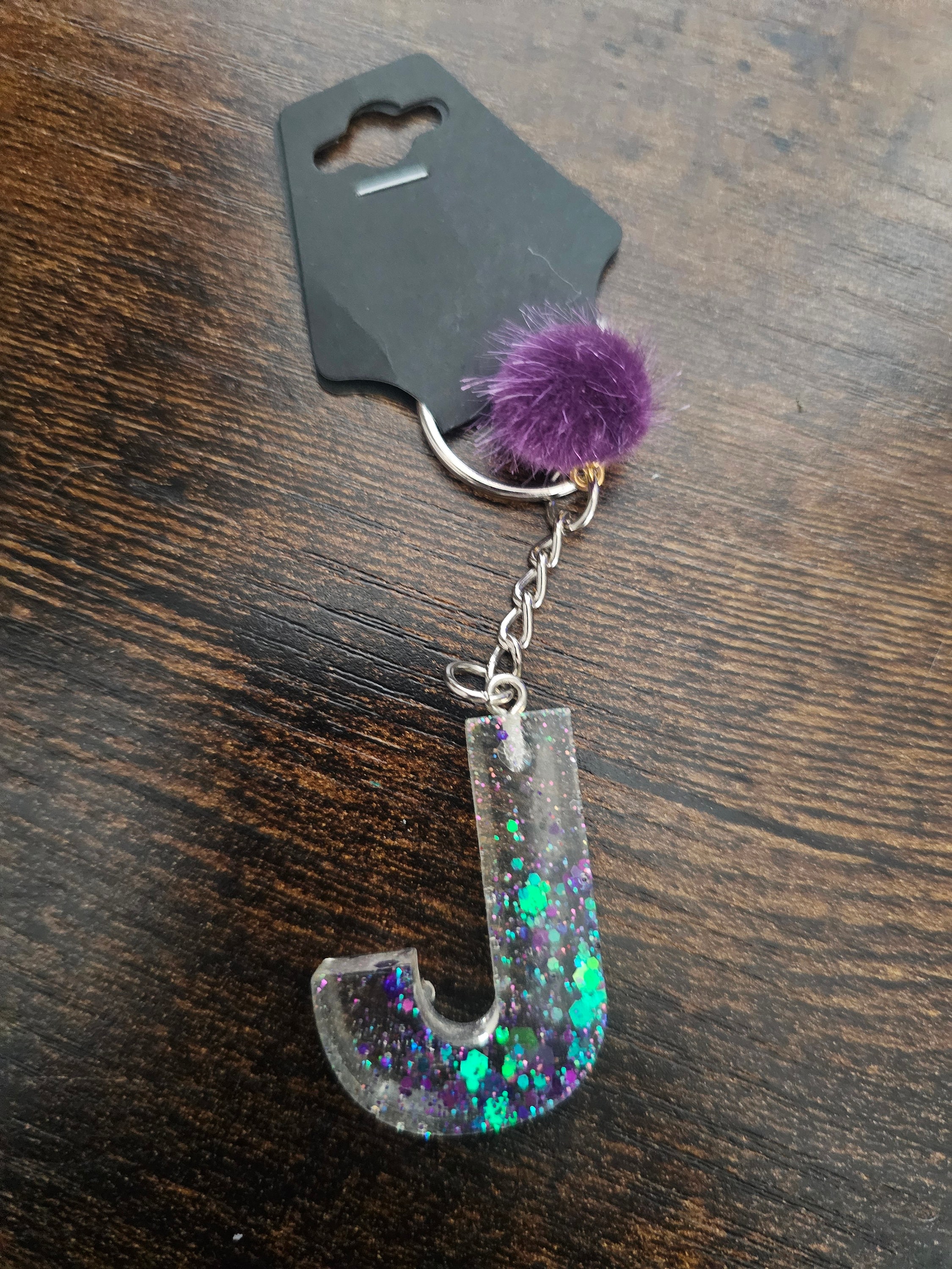 Letter Resin Alphabet Blue Glitter Keychain - Etsy