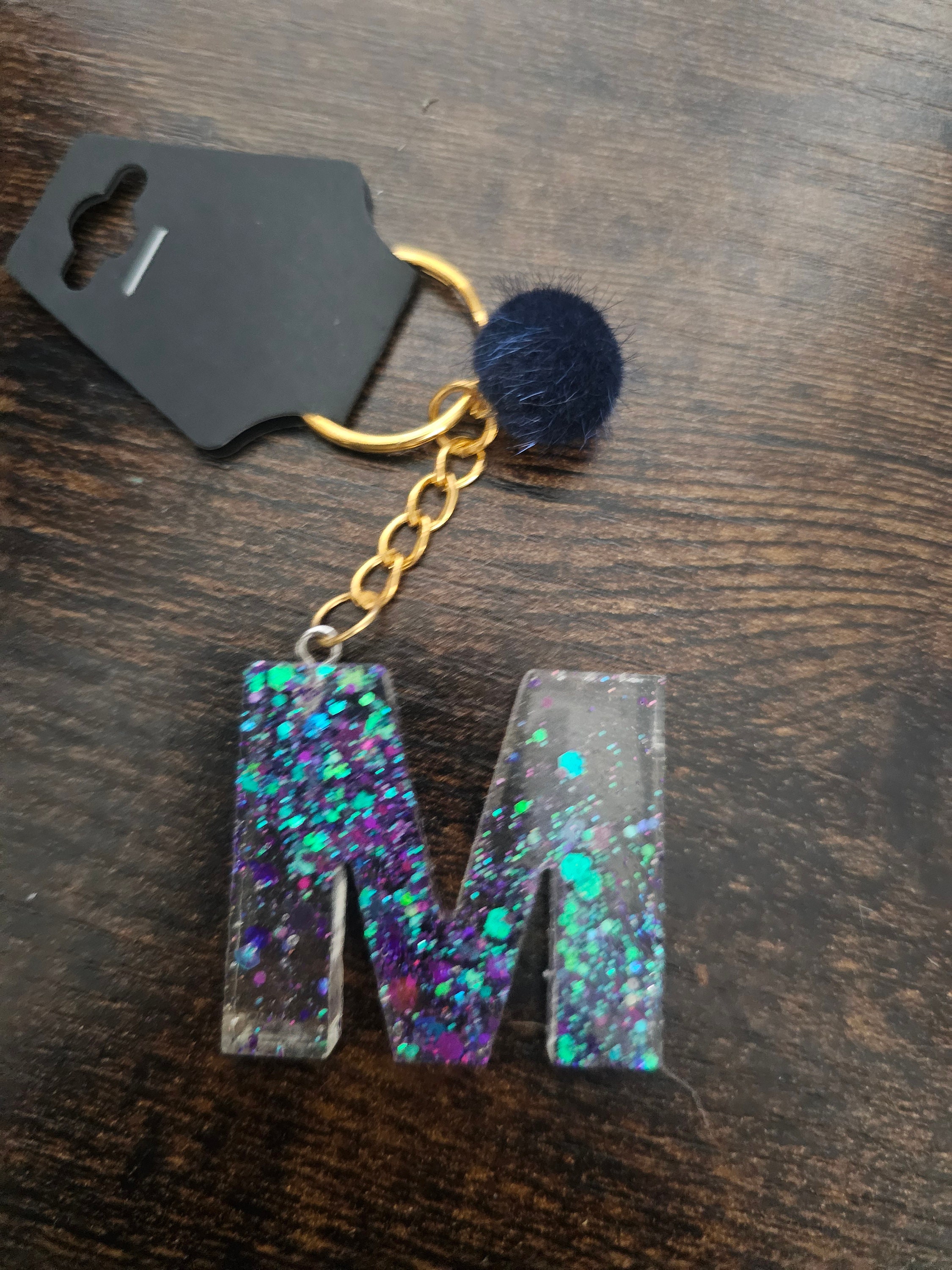 Letter Resin Alphabet Blue Glitter Keychain - Etsy