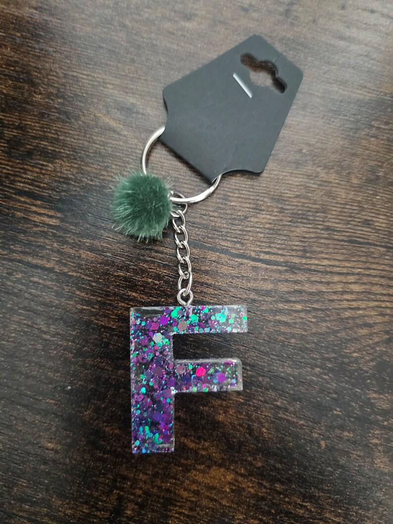 Letter Resin Alphabet Blue Glitter Keychain - Etsy