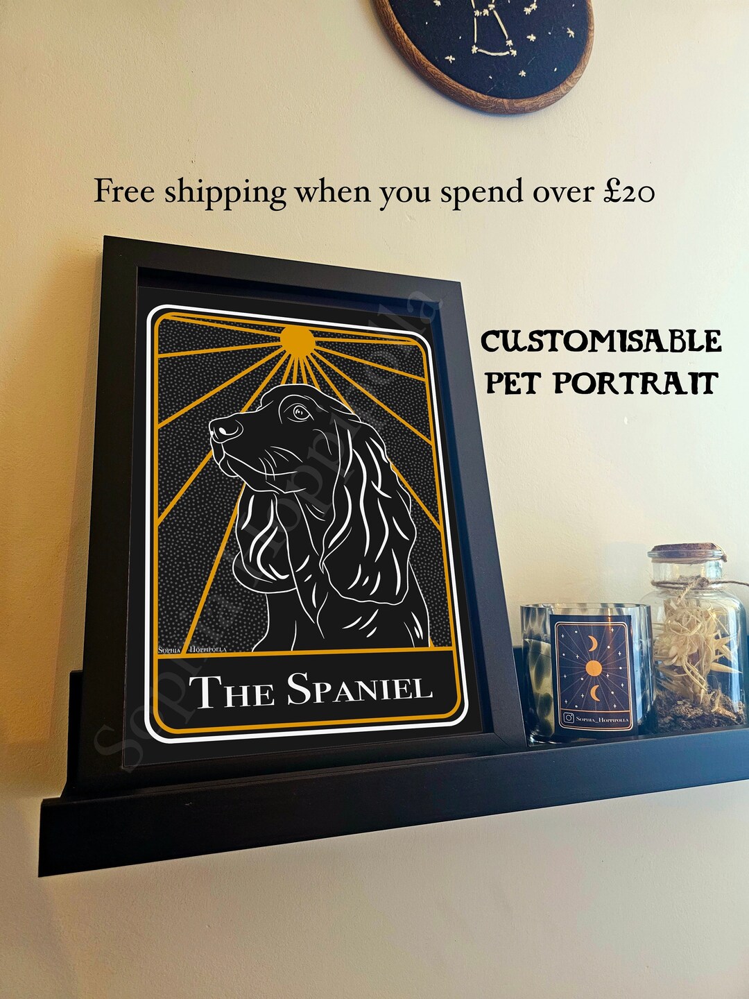 Customisable Spaniel Portrait Tarot Card Print Houseware Gift Pet Owner ...