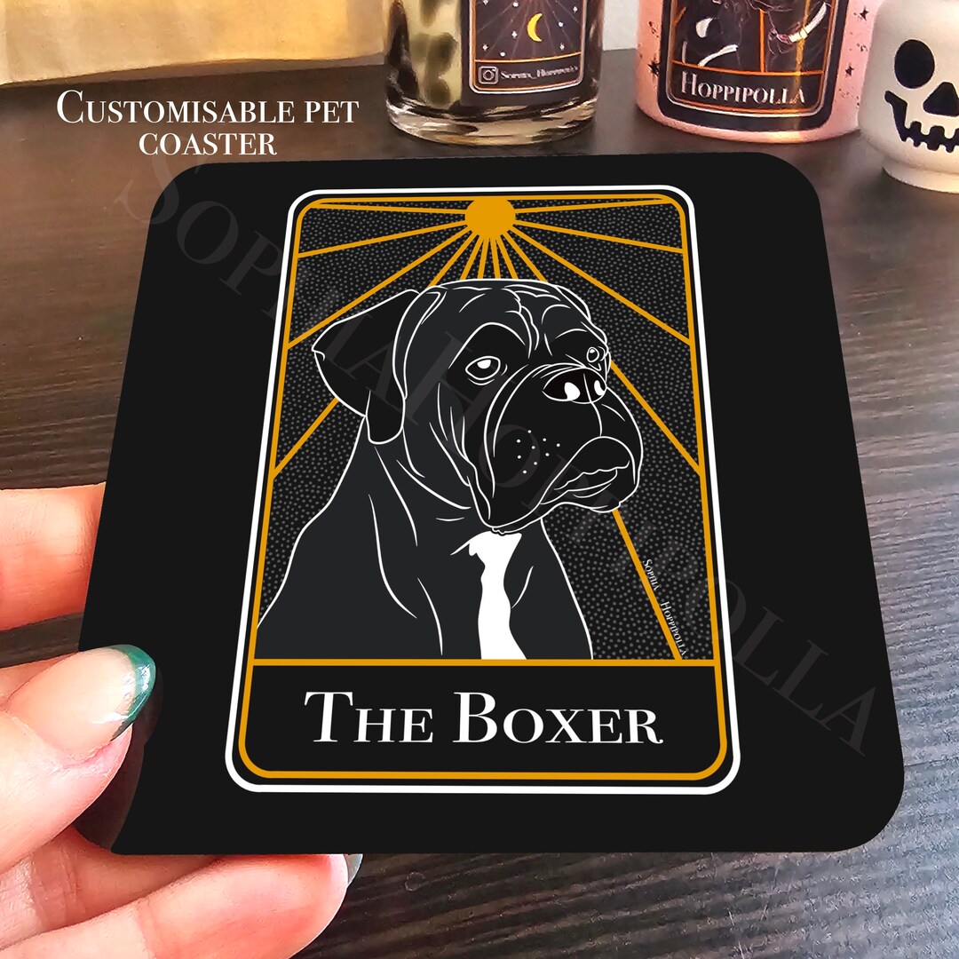 Customisable Boxer Portrait Tarot Card Coaster Houseware Gift Pet Owner ...