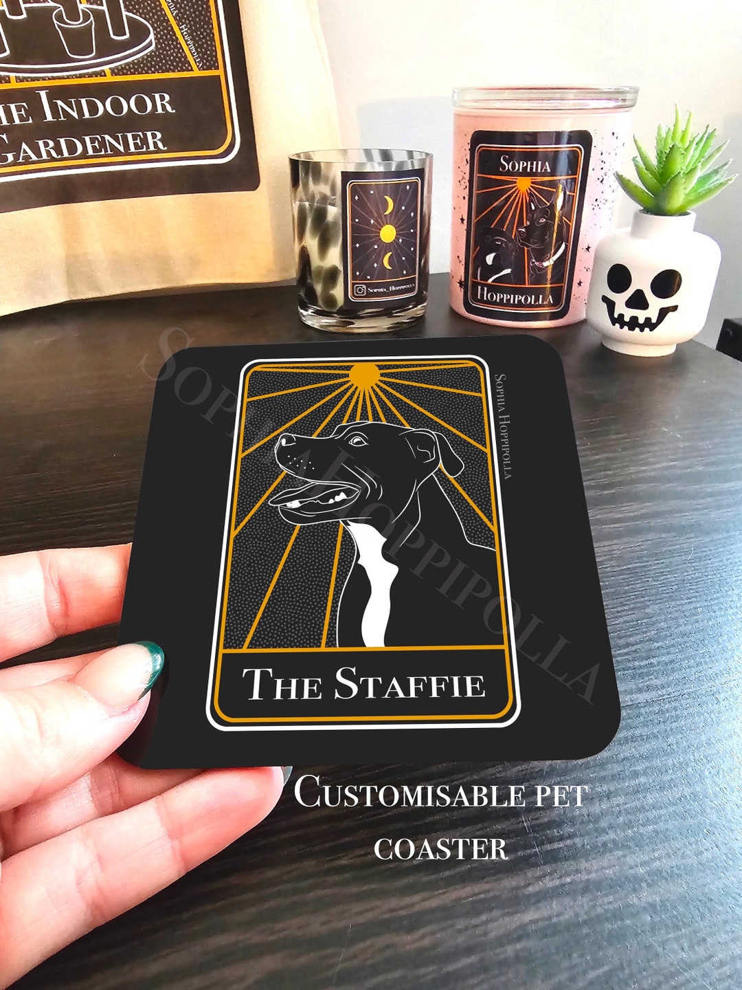 Customisable Staffie Portrait Tarot Card Coaster Houseware Gift Pet ...
