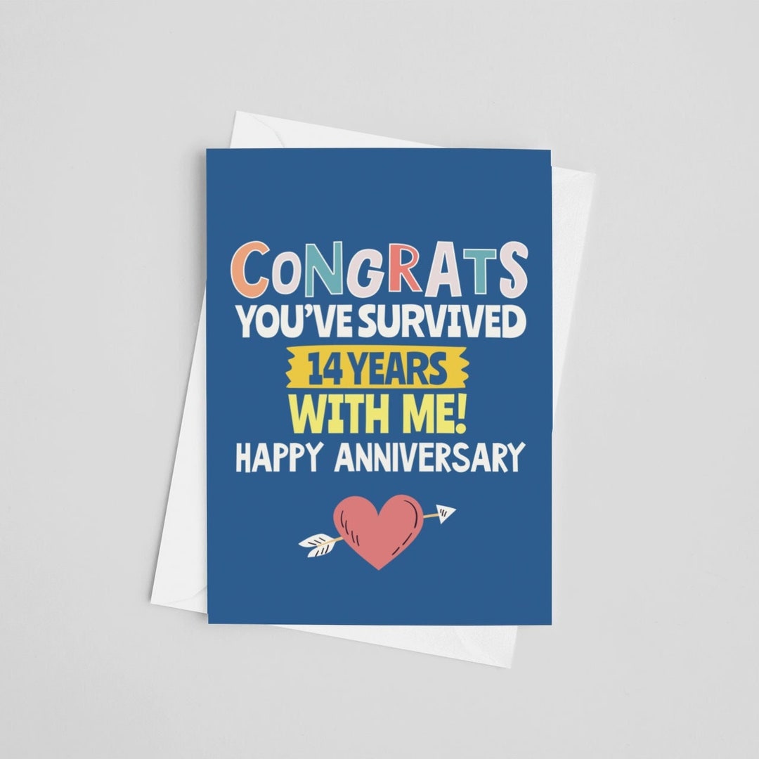 14 Year Anniversary Card, 14th Anniversary Card, Funny 14th Anniversary ...
