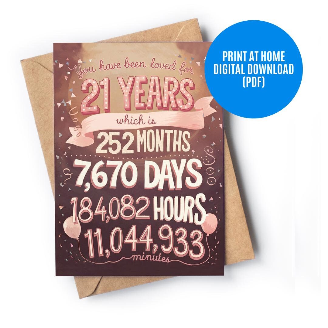 Printable 21st Birthday Card for Him or Her Original Gift for a Bday ...