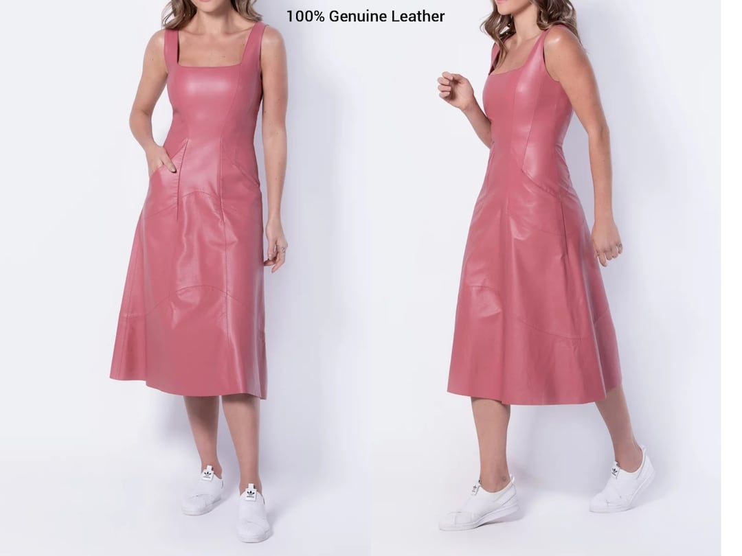 Handmade Women's Lamb Skin Leather Dress, Leather Outfit, Plus Size ...