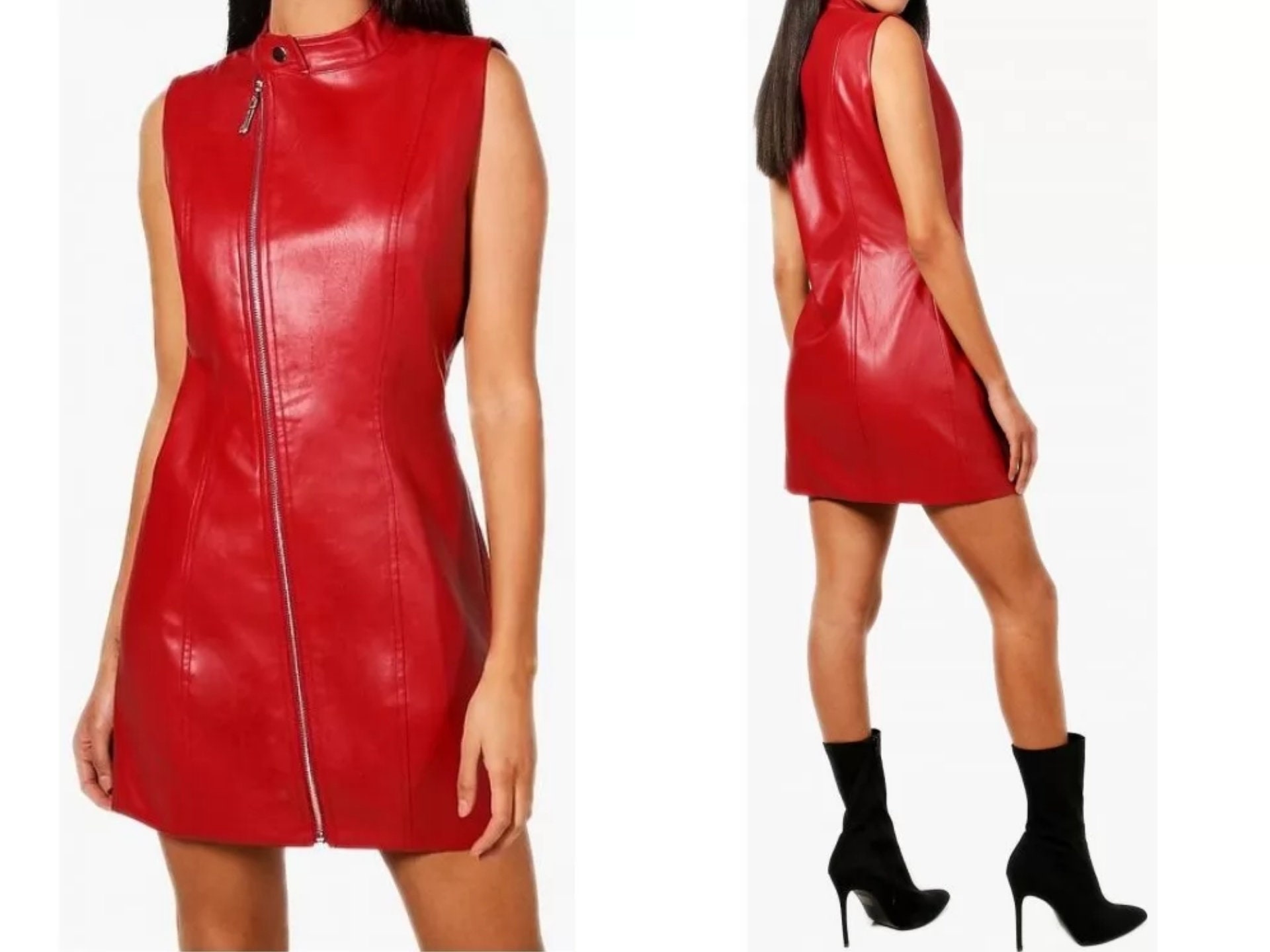 Handmade Women's Lambskin Red Leather Dress , Leather Outfit, Leather ...