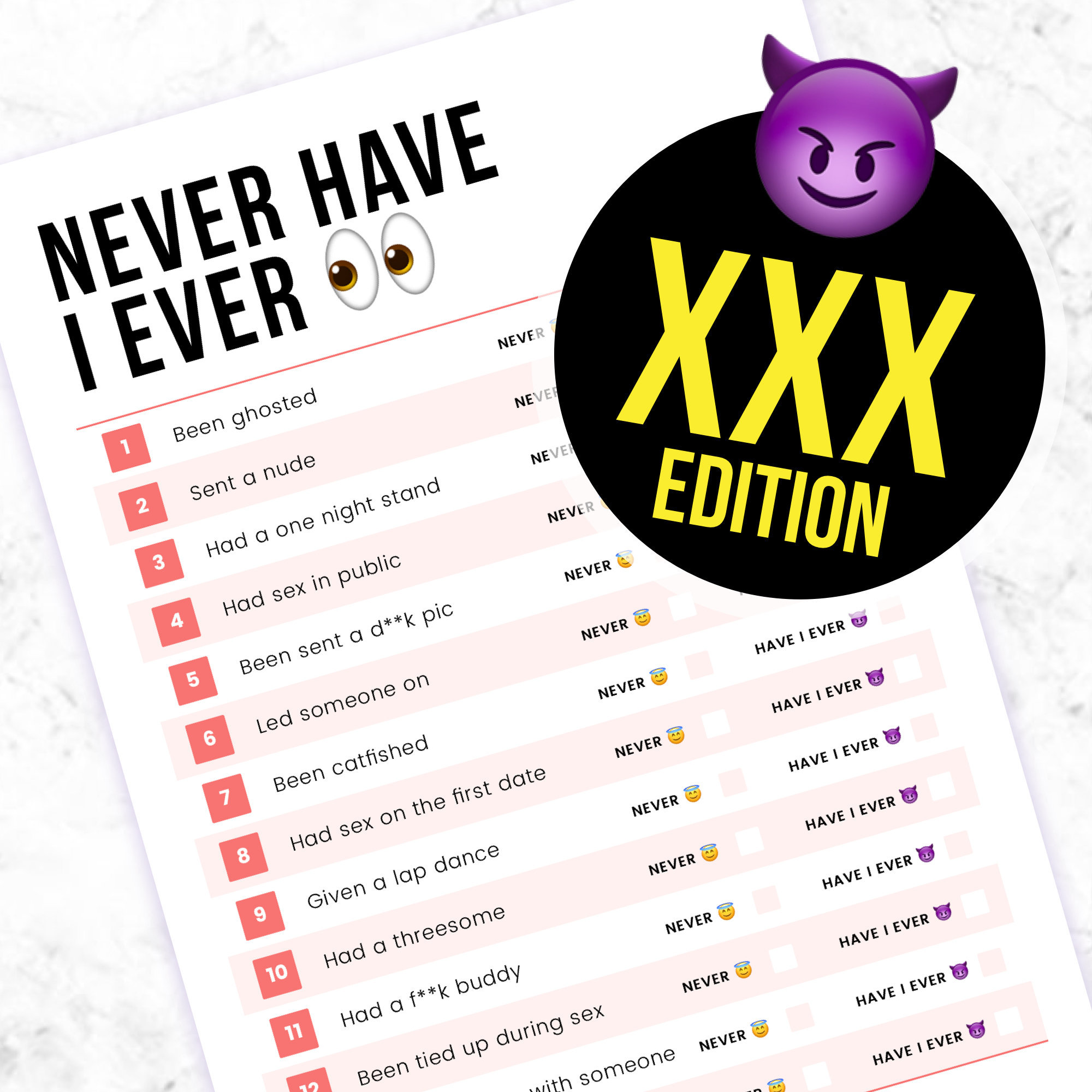 Never Have I Ever Xxx Edition Rude Party Game Rude Hen Party Drinking
