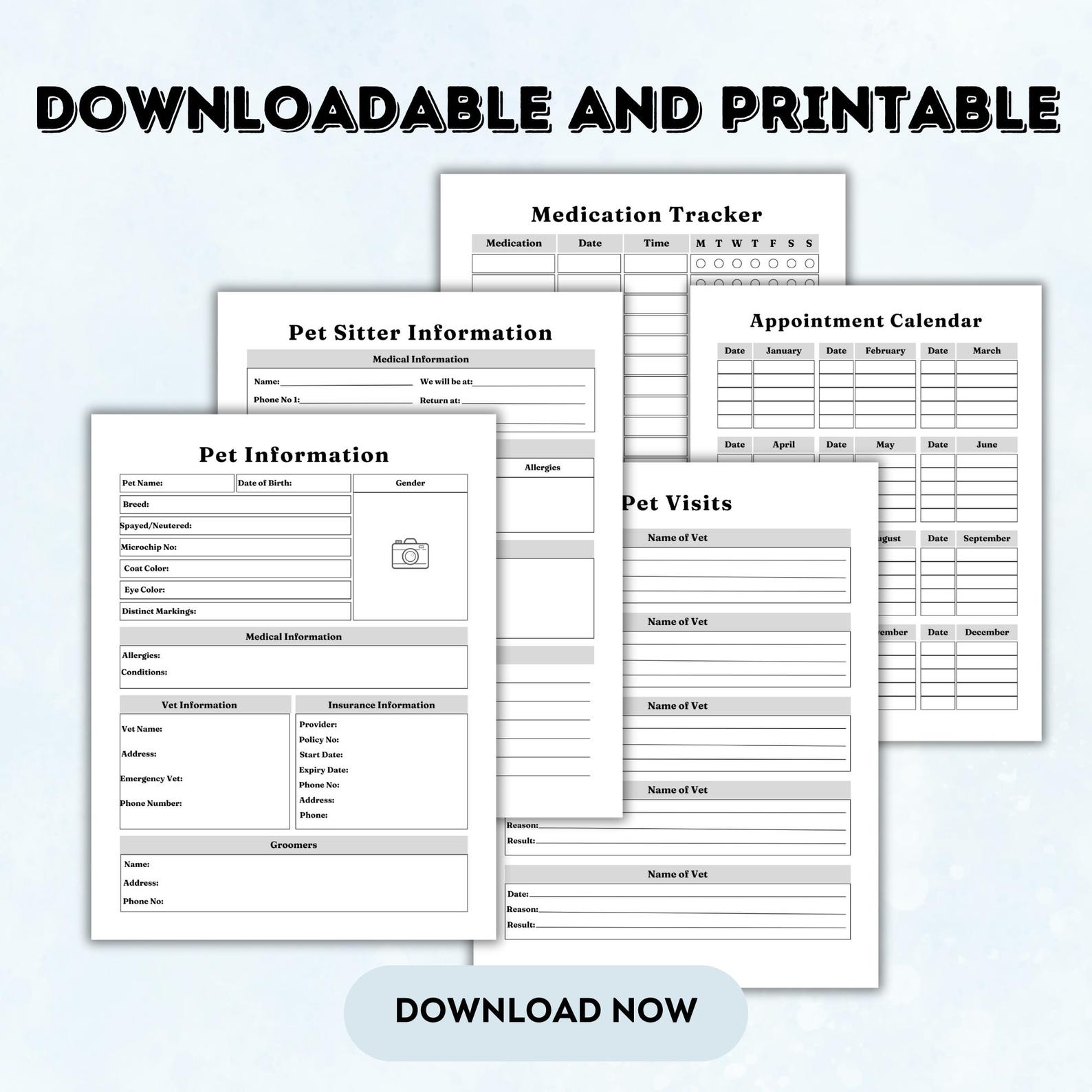 Printable Pet Planner | Fillable Pet Planner | Pet Care Planner | Pet ...