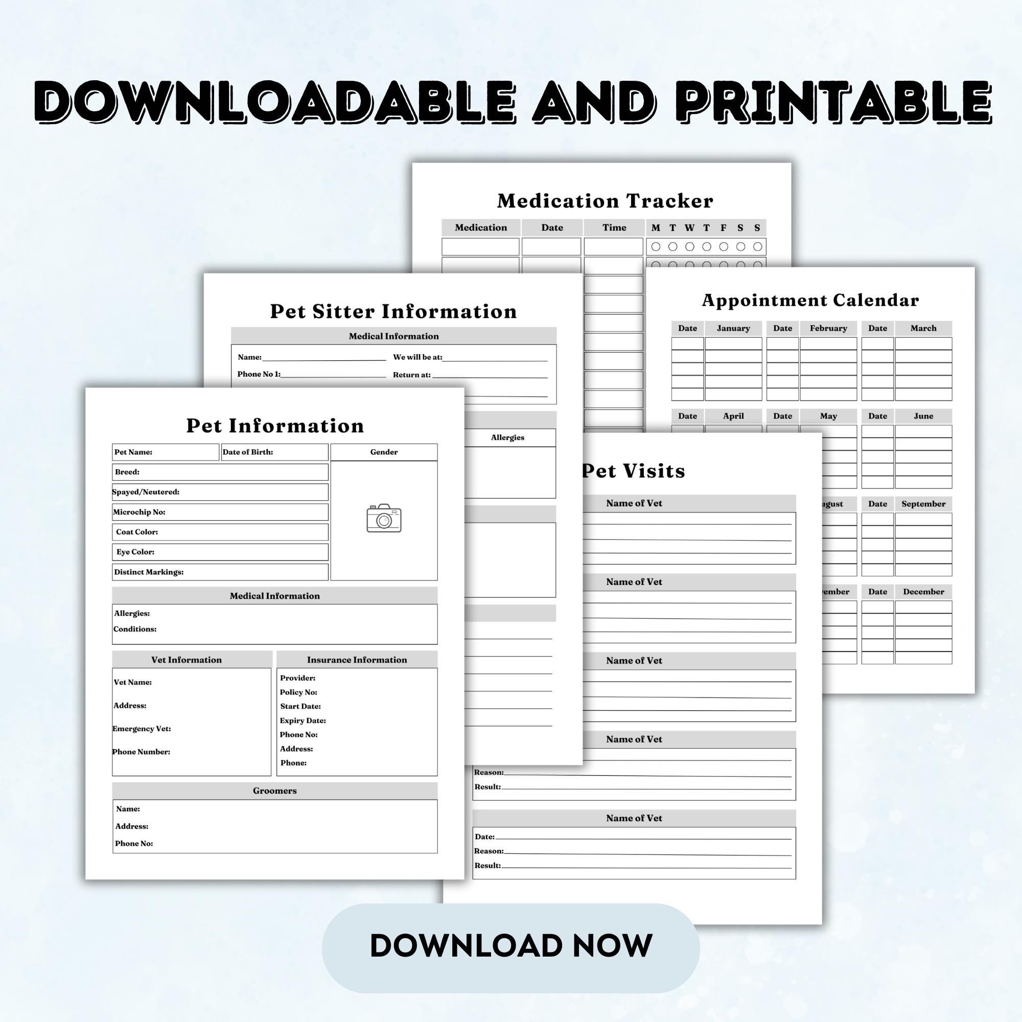 Printable Pet Planner | Fillable Pet Planner | Pet Care Planner | Pet ...