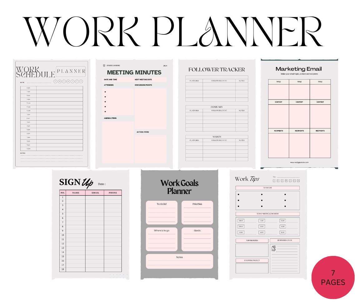 Work Planner, Minimalist Work Planner, Daily Schedule Organizer ...