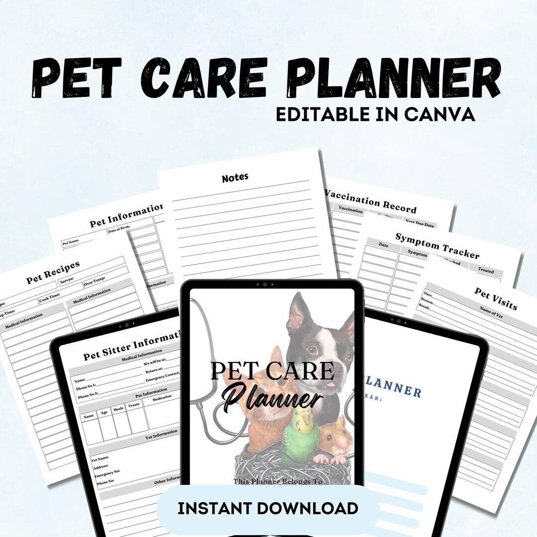 Printable Pet Planner | Fillable Pet Planner | Pet Care Planner | Pet ...