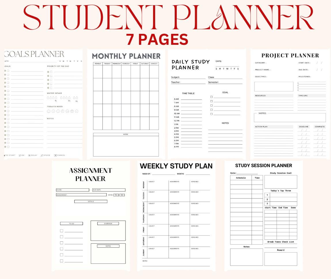 Student Planner, Customizable Student Planner, Personalized Agenda ...