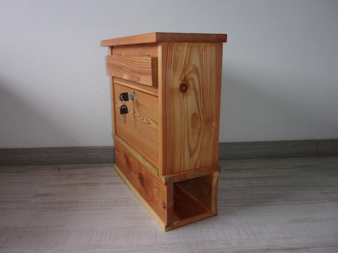 Letterbox / Wooden Mailbox With Newspaper Compartment, Made of Larch ...