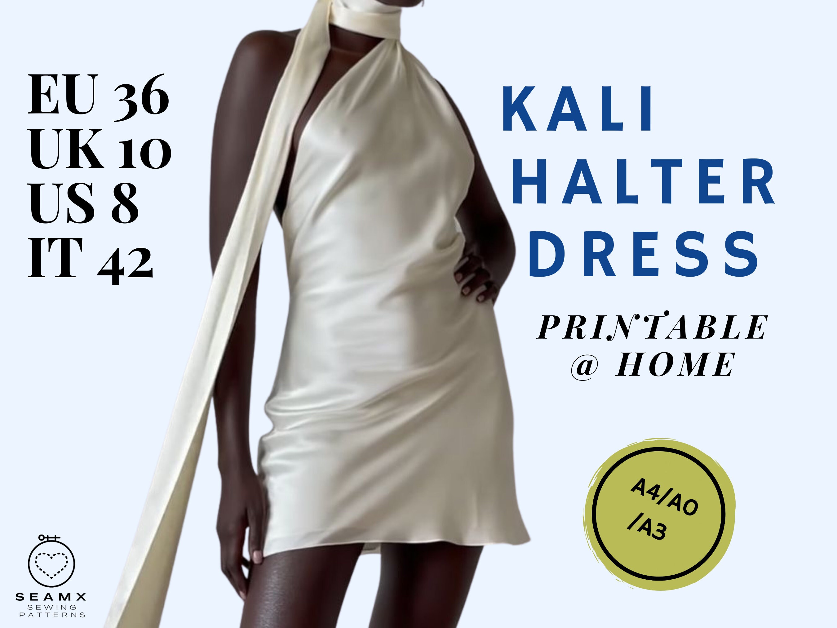 PDF Sewing Pattern: Halter Neck Dress Skinny Scarf Elegant Chic Summer ...