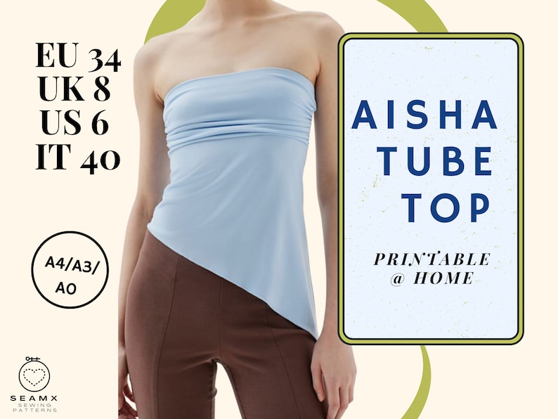 PDF Sewing Pattern: Asymmetrical Tube Top / Strapless Bandeau Top ...