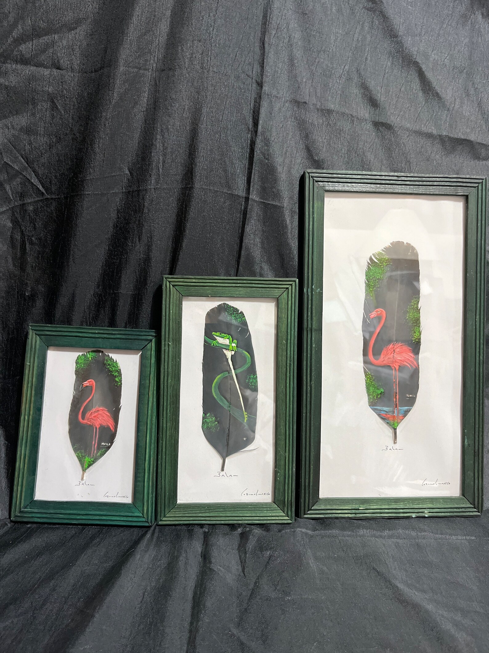 Set of 3 Hand Painted, Framed and Signed Feathers. - Etsy