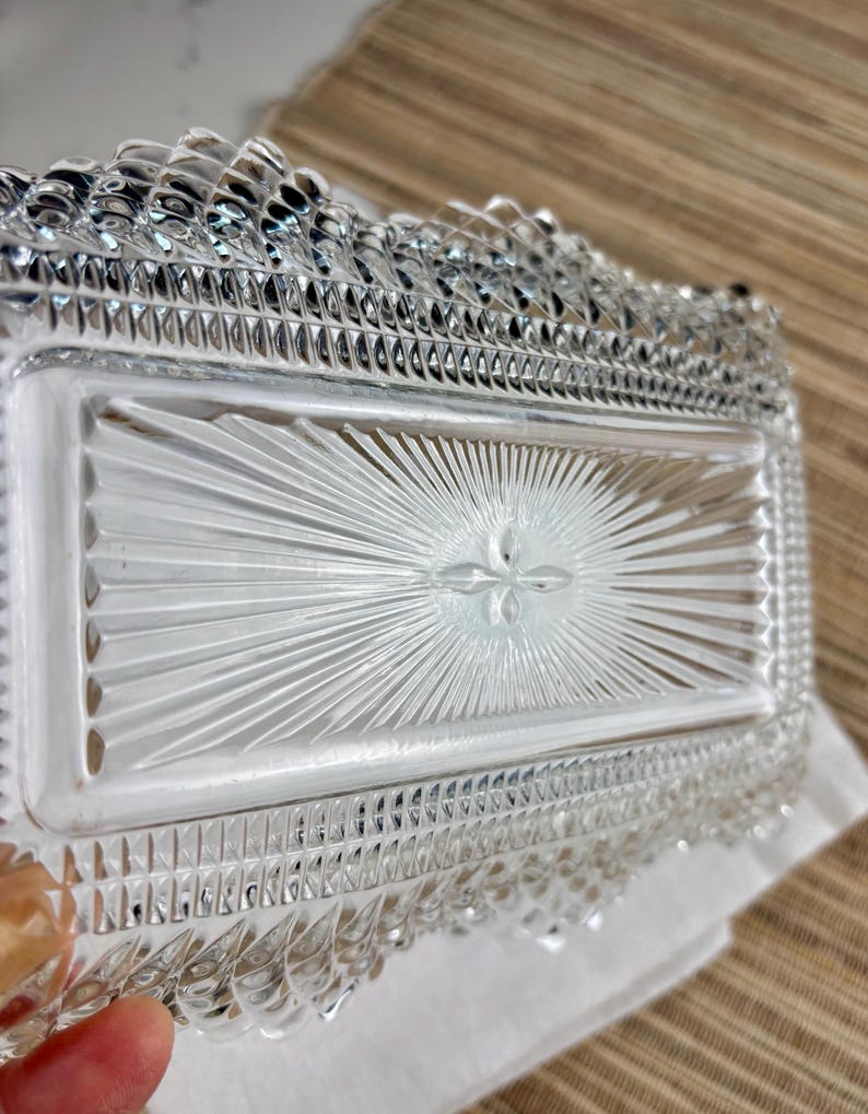 Pressed Clear Glass Rectangular Ruffled Relish Dish Trinket or Jewelry ...