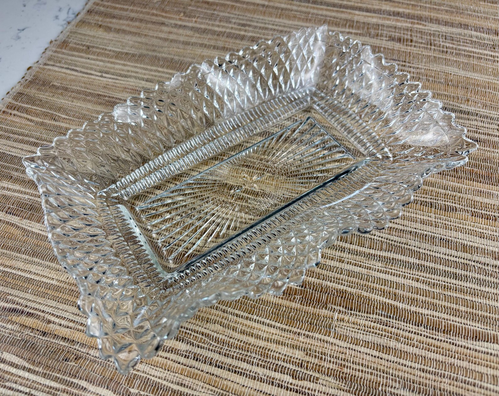 Pressed Clear Glass Rectangular Ruffled Relish Dish Trinket or Jewelry ...