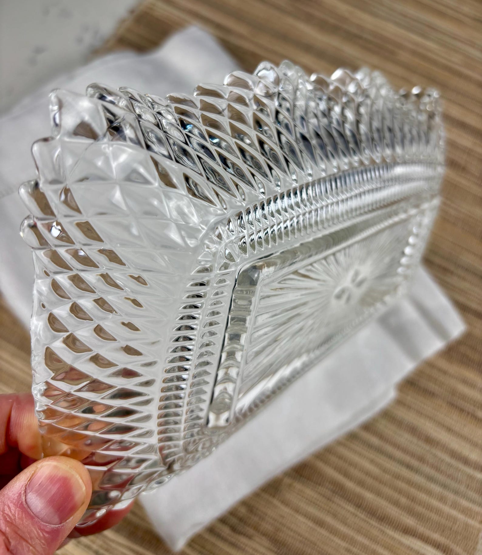 Pressed Clear Glass Rectangular Ruffled Relish Dish Trinket or Jewelry ...