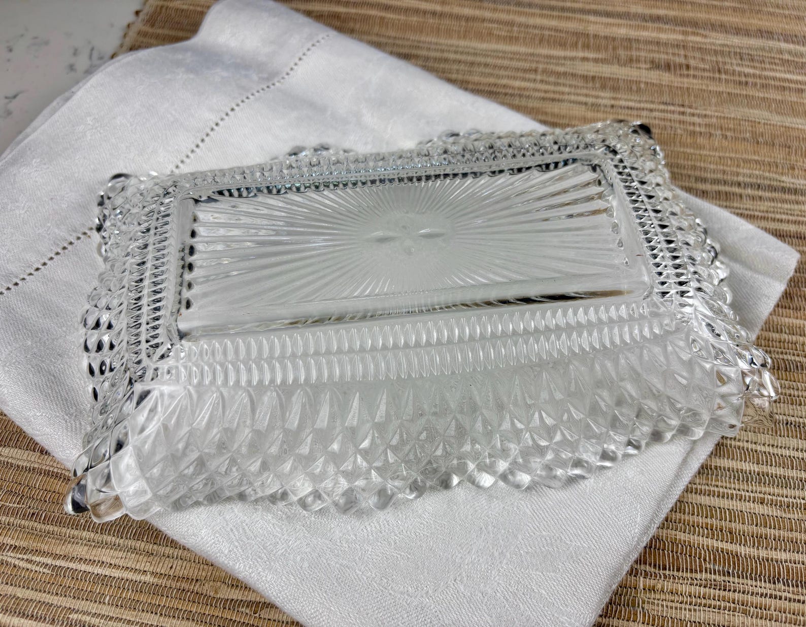Pressed Clear Glass Rectangular Ruffled Relish Dish Trinket or Jewelry ...