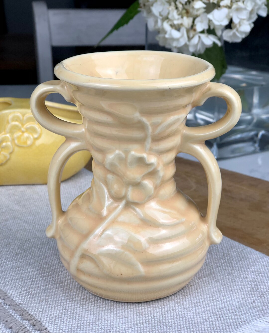 USA Pottery Buttery Yellow Art Deco Floral Vase - Etsy
