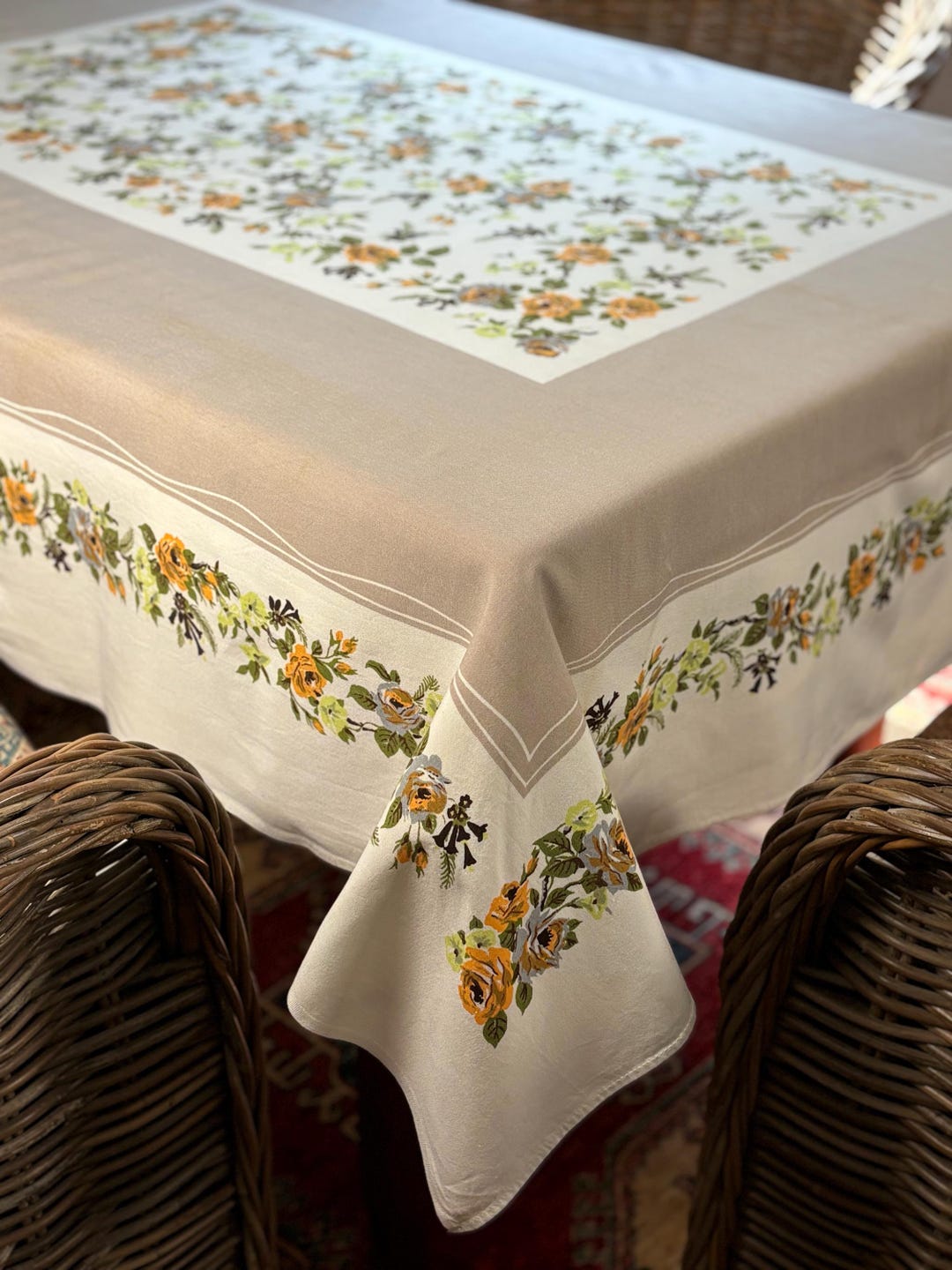 1960’s Floral Retro Rectangular Tablecloth 64”x54” - Etsy