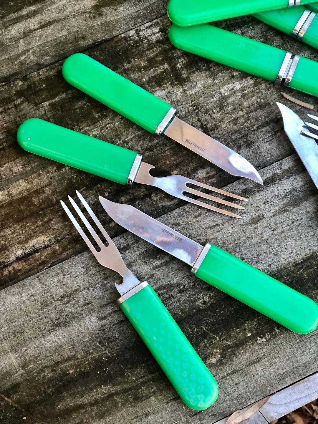 Camping Knife and Fork Interlocking Silverware Set Jade Green - Etsy