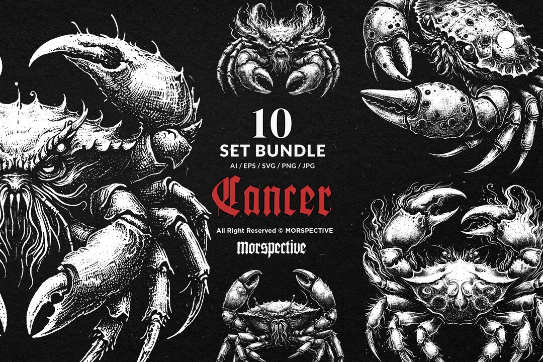 10 Bundle Dark Art Cancer Crabs Gothic Horror Beast Animal Zodiac ...