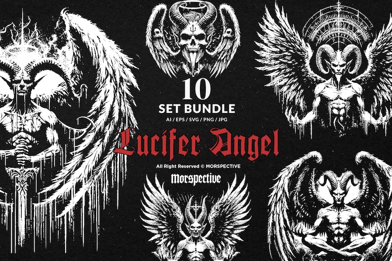 10 Bundle Dark Art Lucifer Fallen Angel Demon Wings Gothic Satanic ...