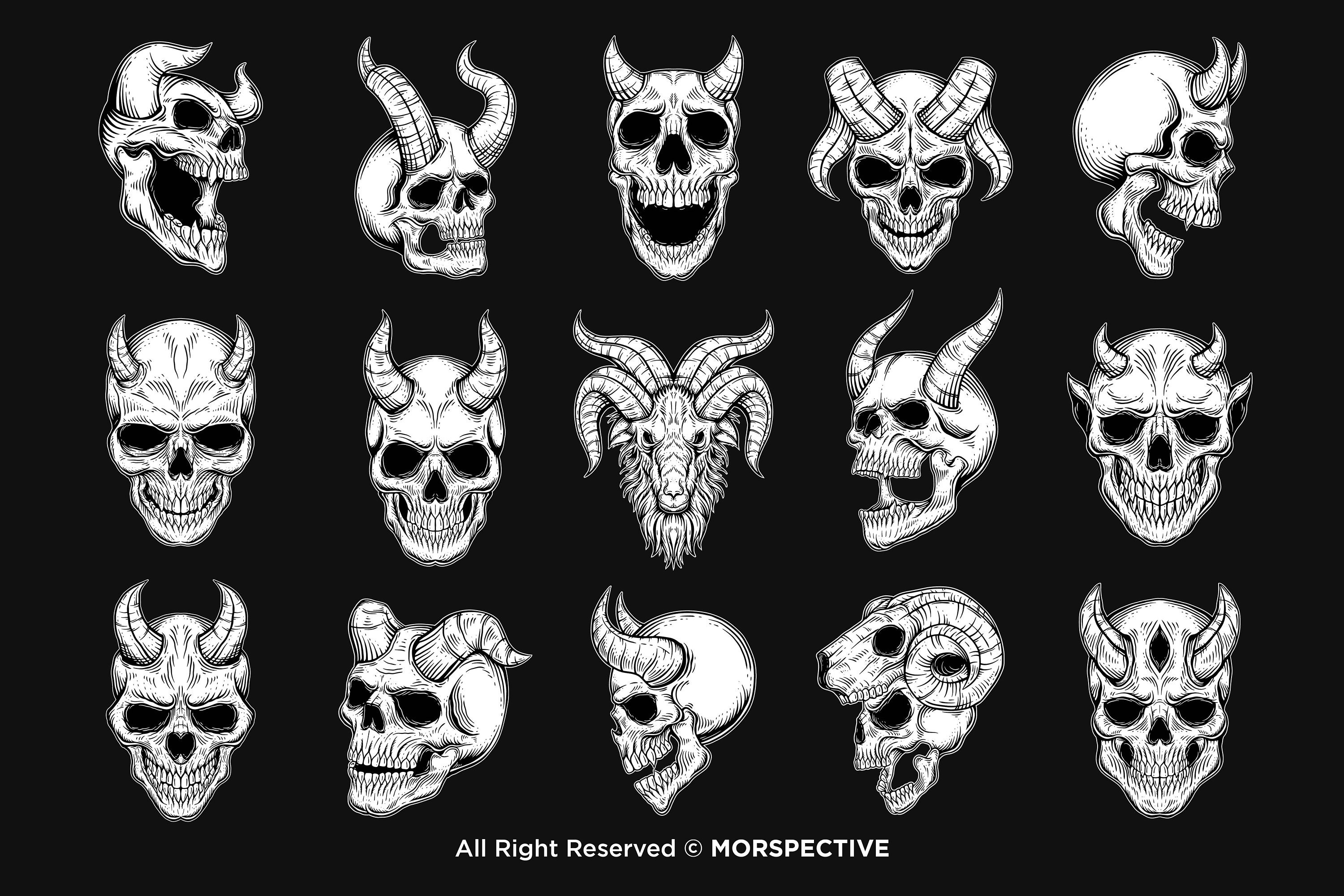 15 Bundle Gothic Skull Head Demon Devil Satan Grim Reaper Vintage ...