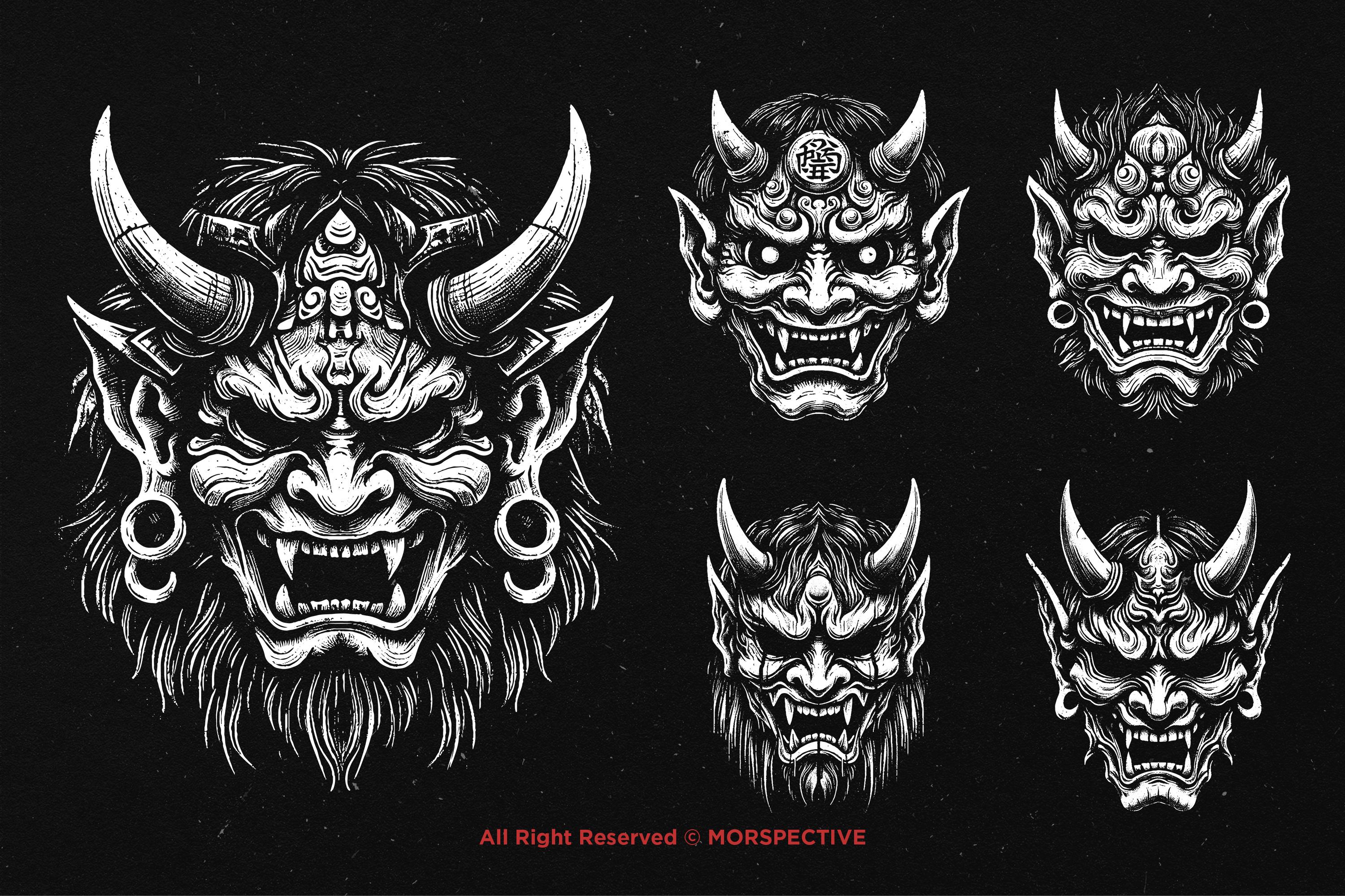 10 Bundle Dark Art Tengu Mask Hannya Oni Japanese Demon Tattoo Clipart ...