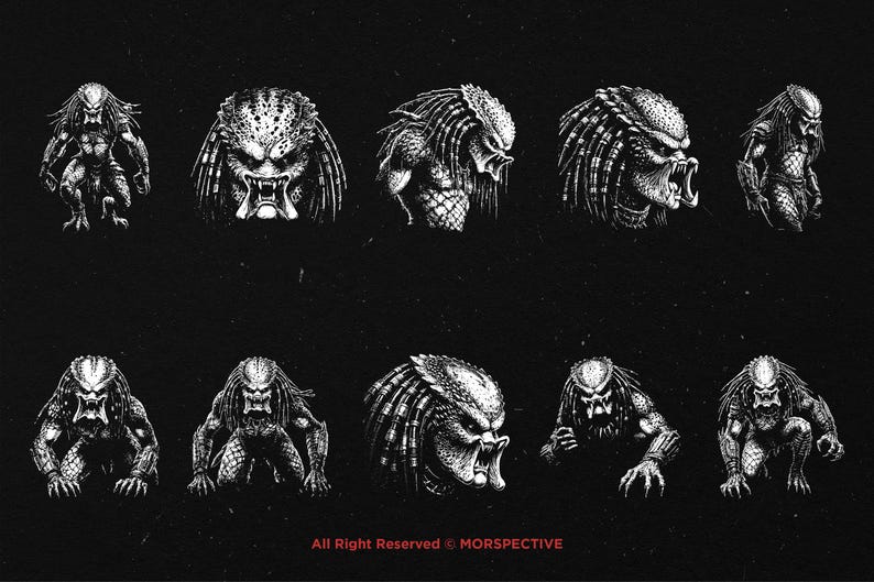 10 Bundle Dark Art Monster Predator Aliens Face Head Scary Horror ...