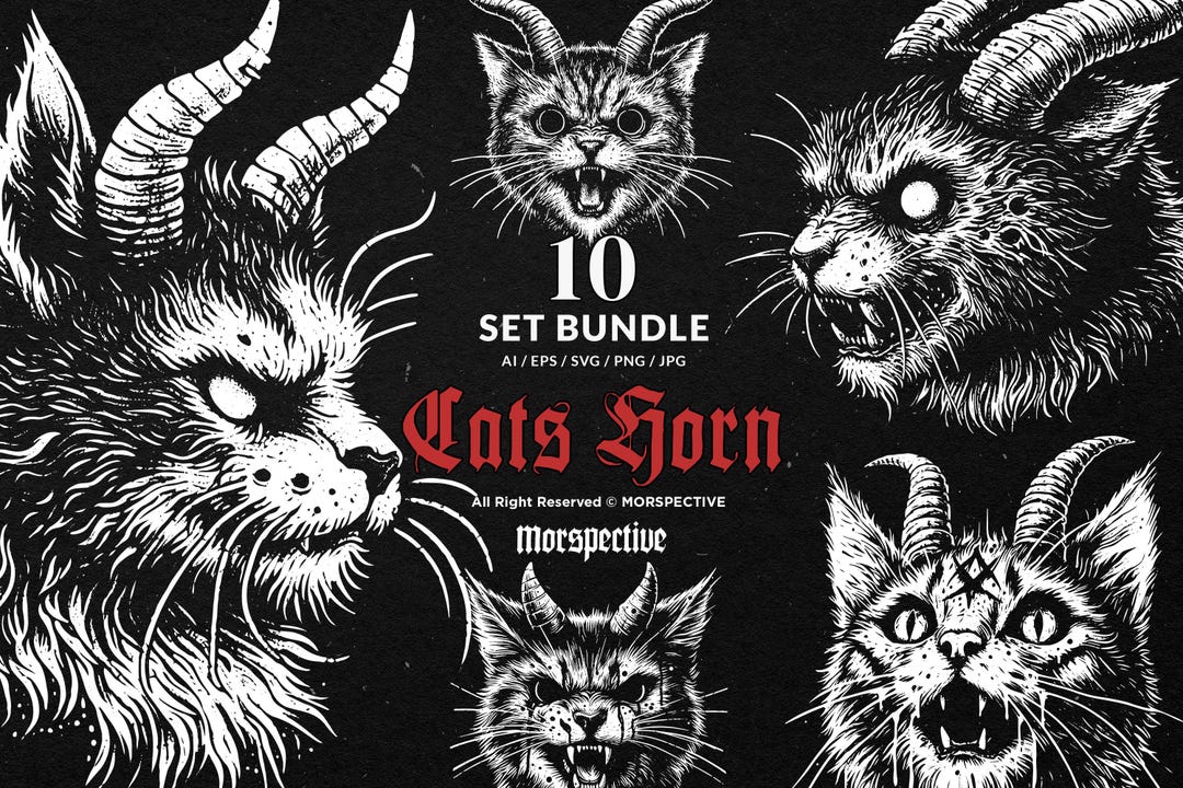 10 Bundle Dark Art Cats Devil Demon Beast With Horn Tattoo Clipart ...