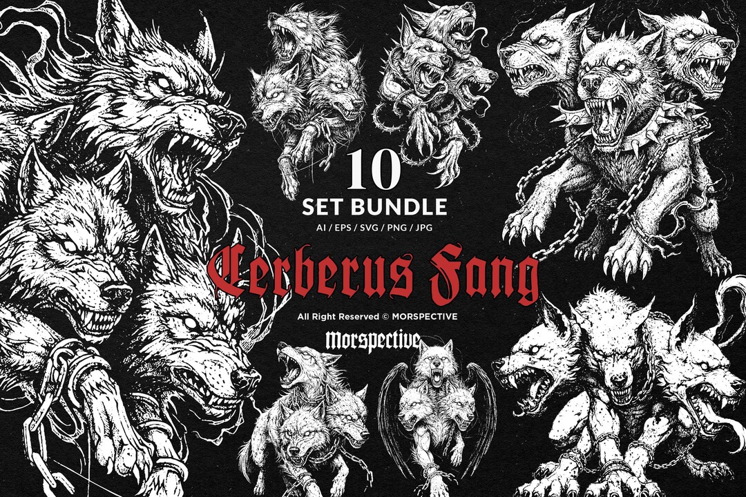10 Bundle Dark Art Cerberus Fangs Wolf Animal Lion Creature Horror ...