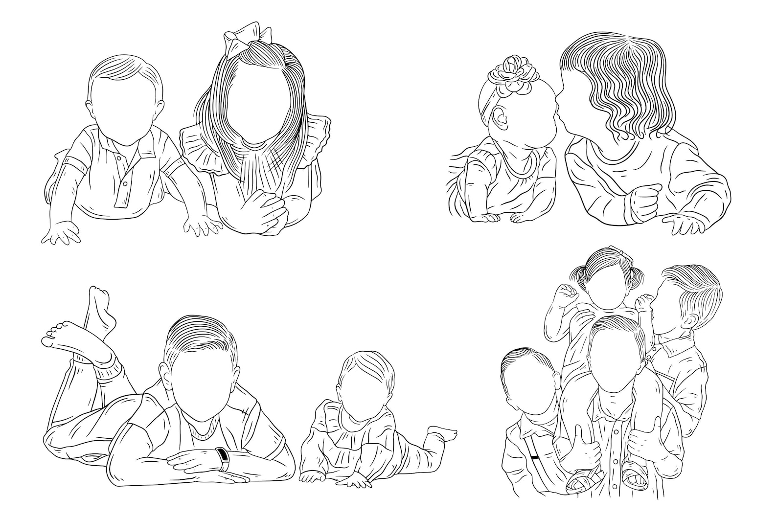 20 Set Bundle Happy Sibling Brother and Sister Kids Child Hand Drawn ...