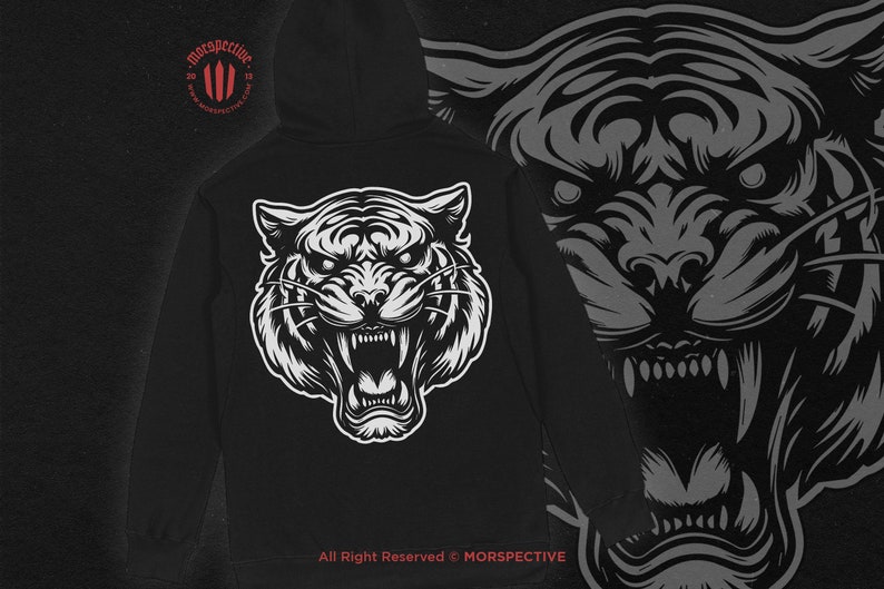 10 Bundle Dark Art Angry Beast Tiger Head Black and White Illustration ...