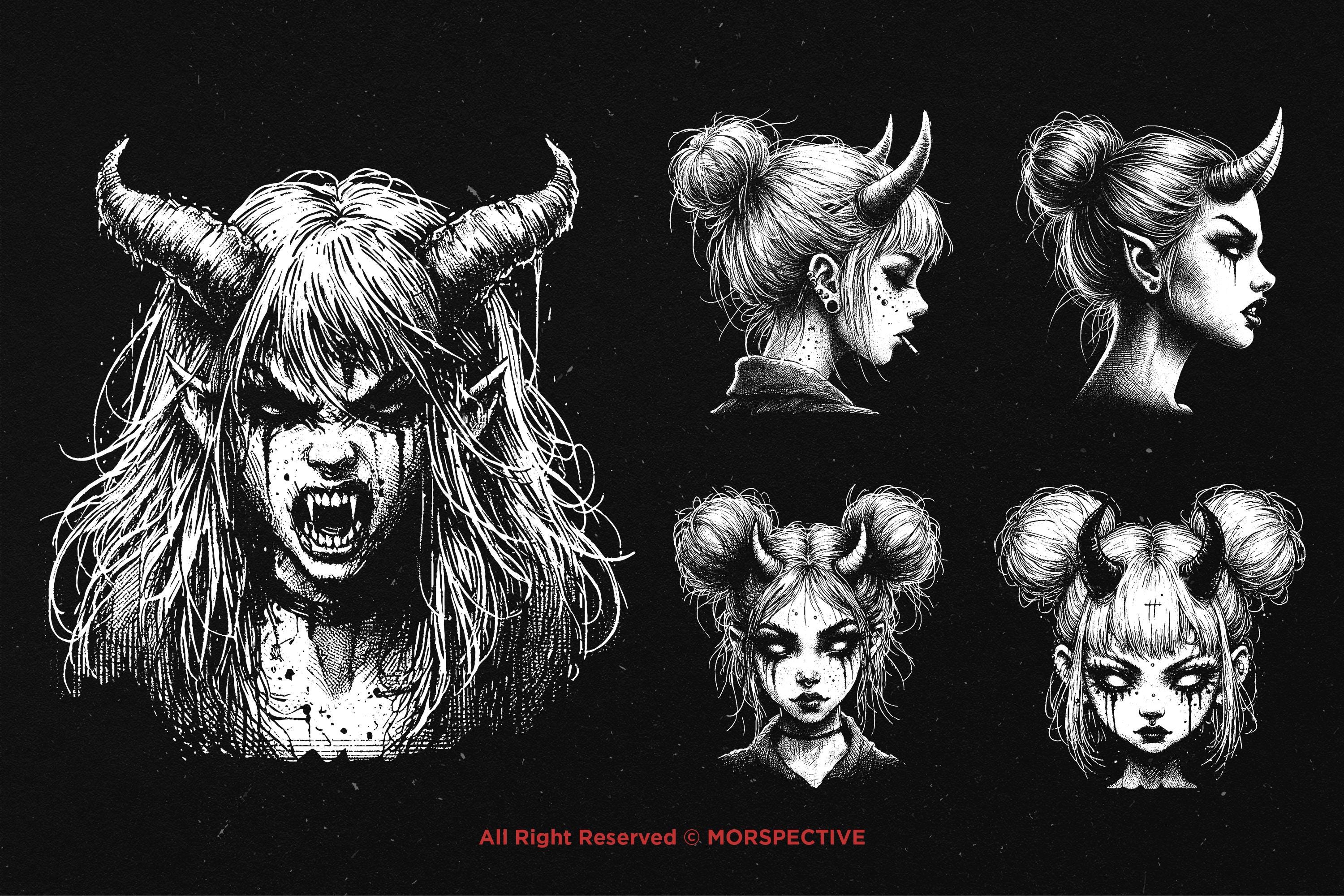10 Bundle Dark Art Devil Girl Kids Demon Woman Face Hell Tattoo Clipart ...