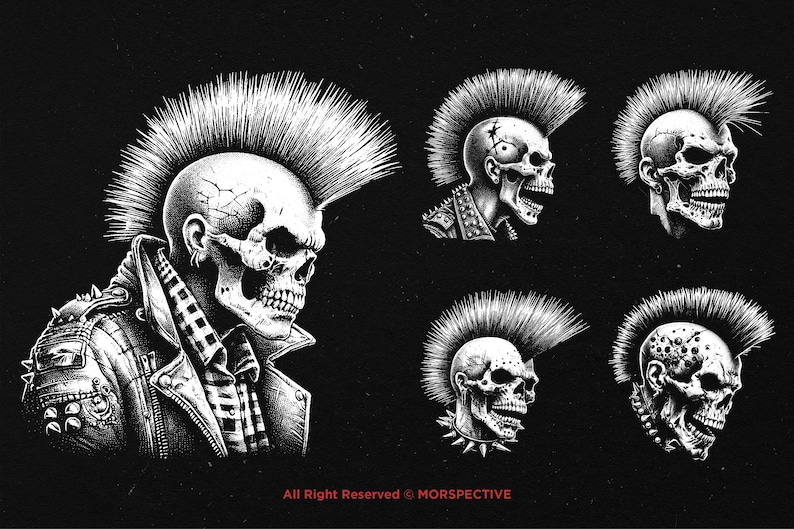 10 Bundle Dark Art Punk Skull Head Skeleton Gothic Horror Mohawk Rock ...