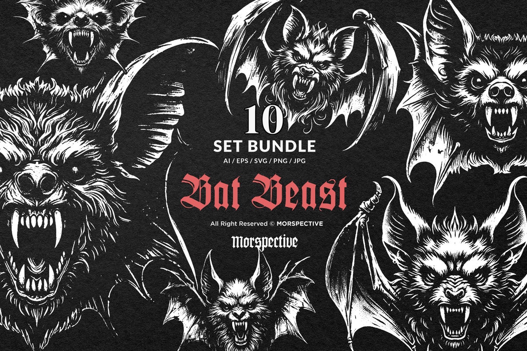 10 Bundle Dark Art Bat Beast With Wings Animal Horror Grunge Vintage ...