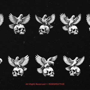 10 Bundle Dark Art Dove Standing on Skull Gothic Horror Pigeon Bird ...