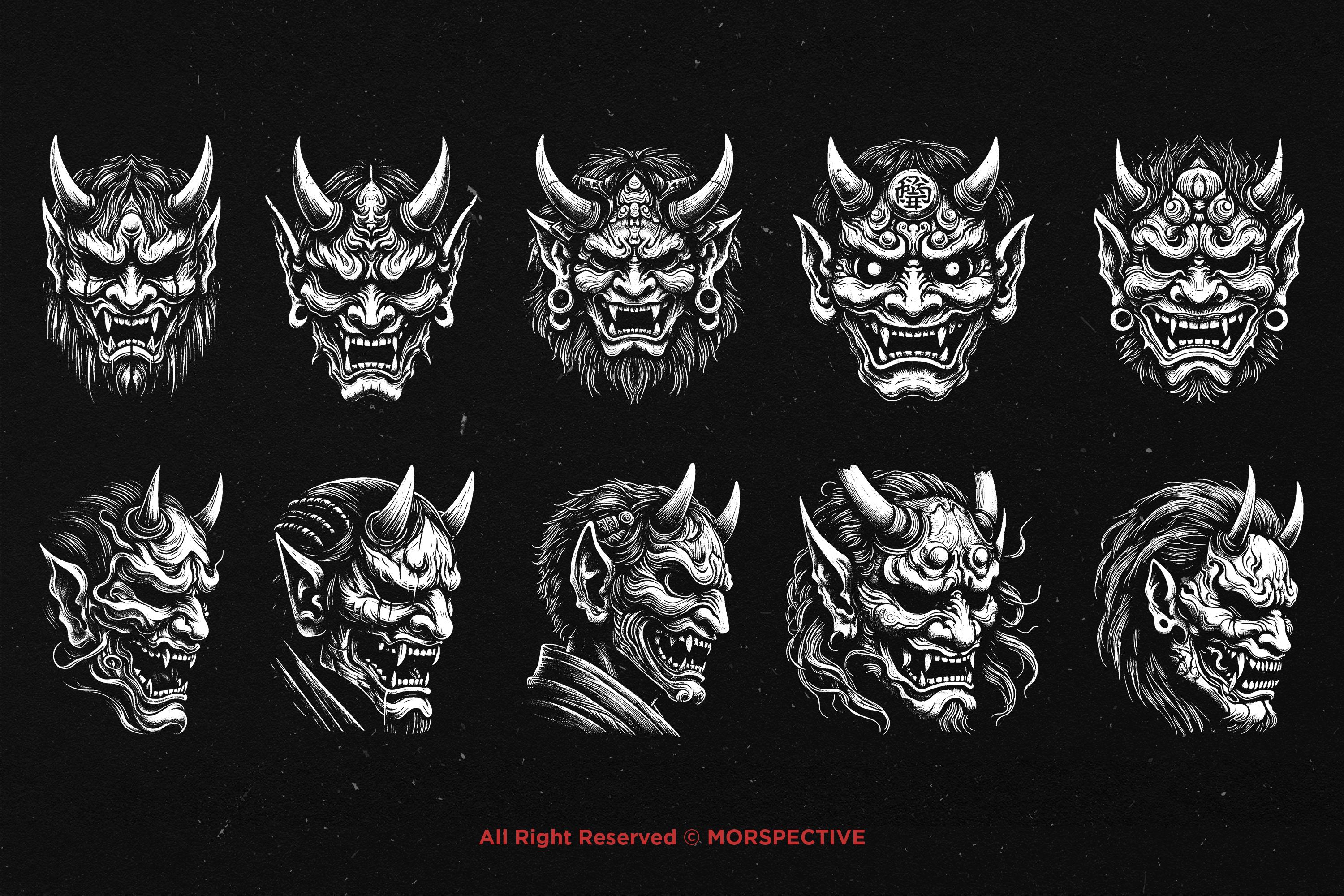 10 Bundle Dark Art Tengu Mask Hannya Oni Japanese Demon Tattoo Clipart ...