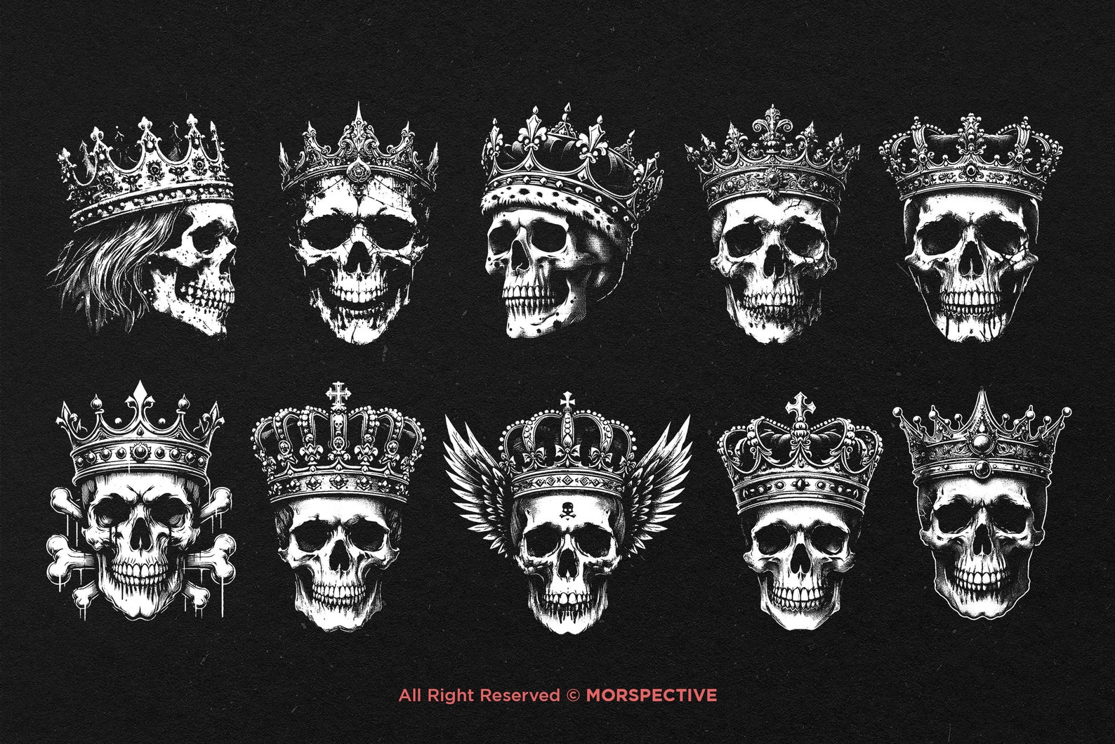 10 Bundle Dark Art Skull Crown Skull King Throne Prince Vintage Grunge ...