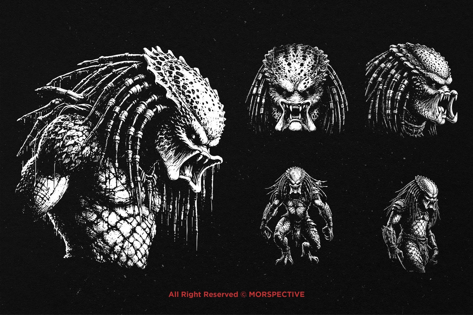 10 Bundle Dark Art Monster Predator Aliens Face Head Scary Horror ...