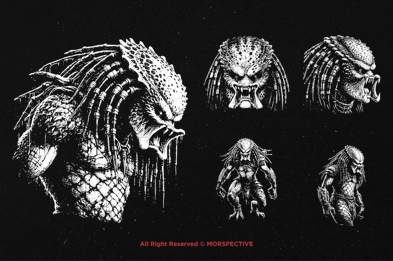 10 Bundle Dark Art Monster Predator Aliens Face Head Scary Horror ...