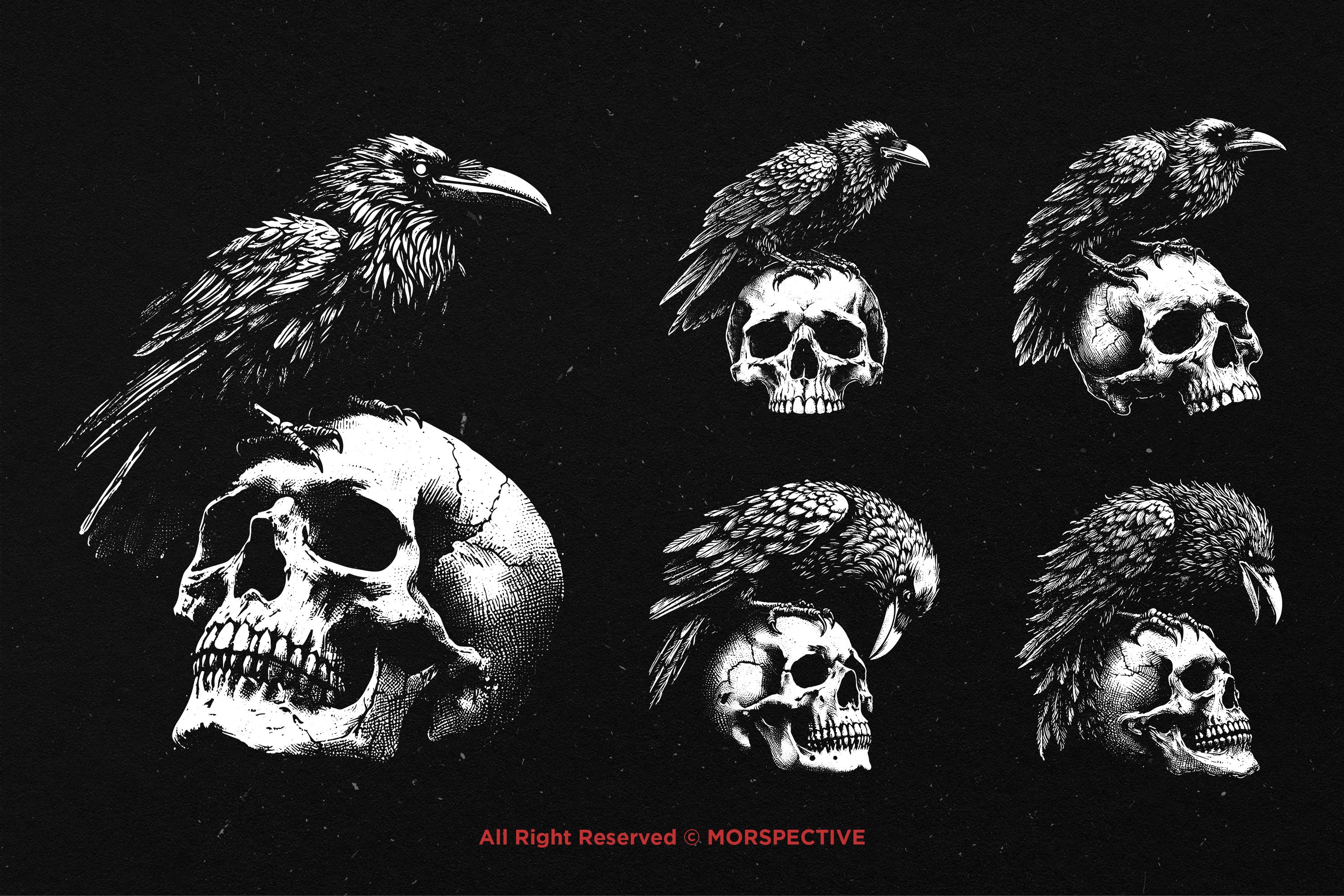 10 Bundle Dark Art Raven Bird Crow Skull Gothic Horror Tattoo Clipart ...