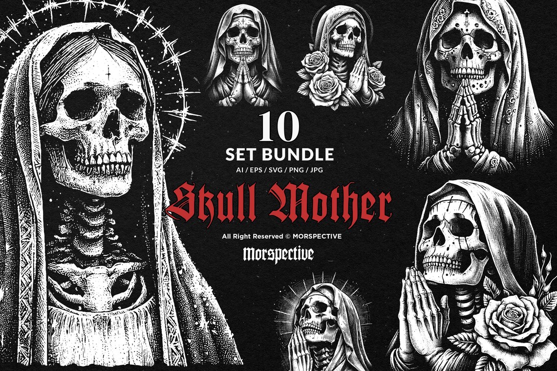 10 Bundle Dark Art Mother Skull Praying Gothic Sugar Skeleton Gothic ...
